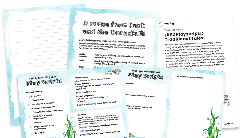 Playscripts Jack And The Beanstalk LKS2 Text Types Writing