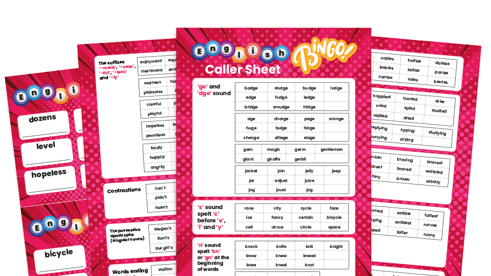 Year 2 Spelling Bingo KS1 Grammar Game Plazoom
