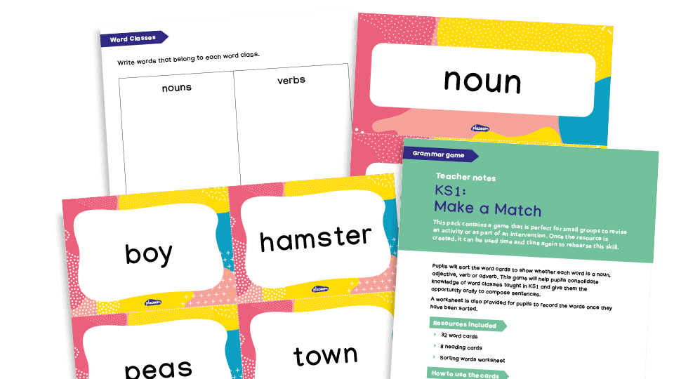 Word Classes Make A Match KS1 Grammar Game Plazoom Word Classes Make A Match KS1 Grammar Game Plazoom