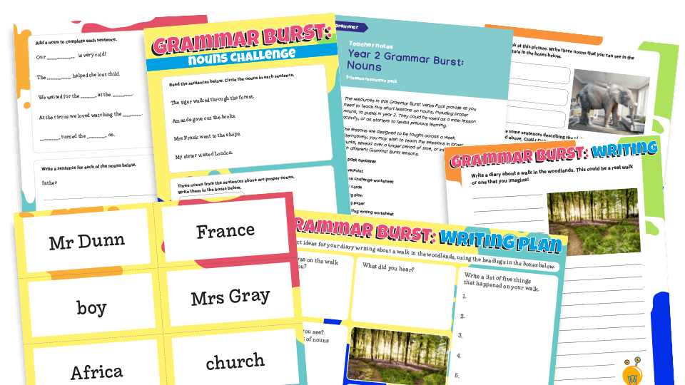 Year 2 Nouns Grammar Worksheets Lesson Pack | Plazoom