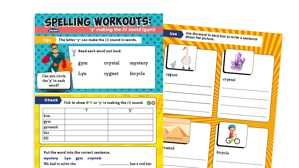Year 1 ‘y’ making /i/ sound: KS1 Spelling Worksheets | Plazoom