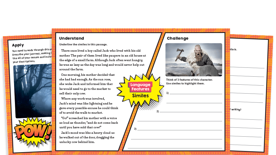 Similes – KS2 Writing Features Challenge Mat Worksheets | Plazoom