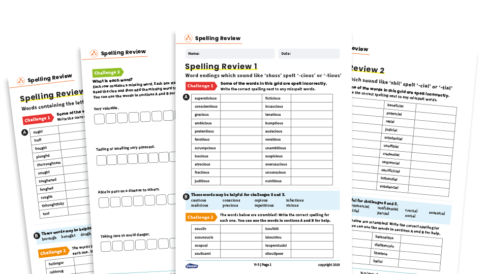 Spelling Revision Year 5 – Seven Activity Worksheets | Plazoom