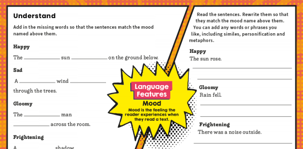Creating Mood – KS2 Writing Features Challenge Mat Worksheets | Plazoom