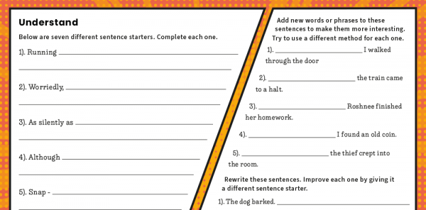 Varying Sentence Starters – KS2 Writing Features Challenge Mat ...