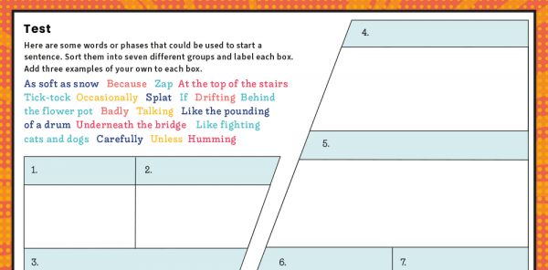 Varying Sentence Starters – KS2 Writing Features Challenge Mat ...