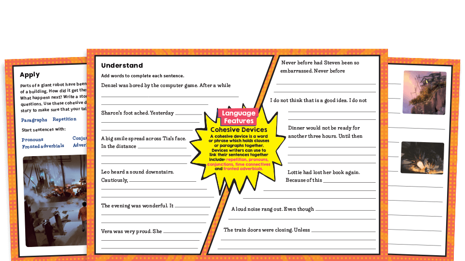 Cohesive Devices – KS2 Writing Features Challenge Mat Worksheets | Plazoom