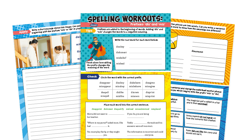 dis- and mis- Prefixes Year 3 and 4 Spelling Worksheets | Plazoom
