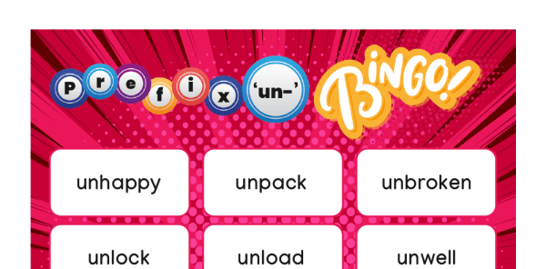 Year 1 Prefix ‘un-’ Bingo – KS1 Grammar Games | Plazoom