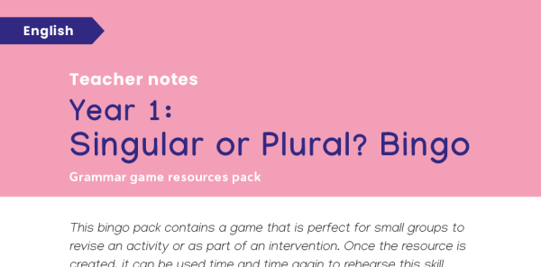 Year 1 ‘Singular or Plural?’ Bingo – KS1 Grammar Games | Plazoom