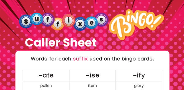 Year 5 Suffixes Bingo – KS2 Grammar Games | Plazoom