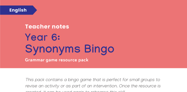 Year 6 Synonyms Bingo: Grammar Games | Plazoom