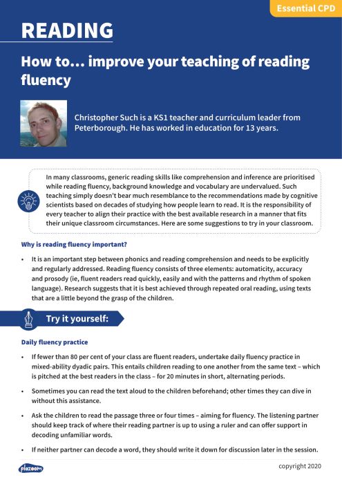 improve your teaching of reading fluency CPD | Plazoom