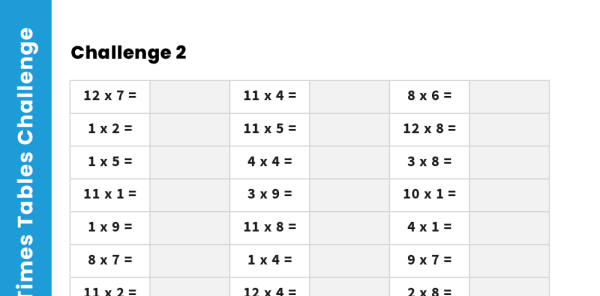 1 – 12 Times Tables Challenge Pack | Plazoom