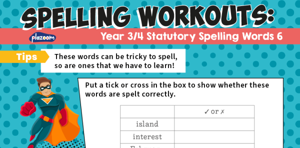 Years 3 and 4 Statutory Spelling Words (6): KS2 Spelling Worksheets ...