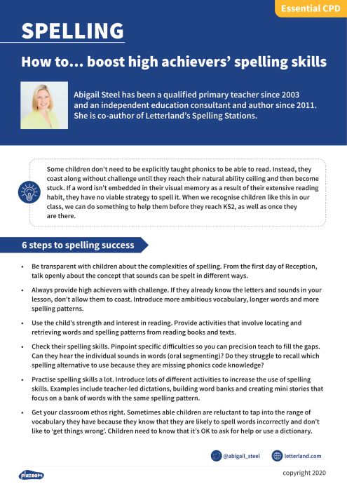 boost high achievers’ spelling skills CPD | Plazoom