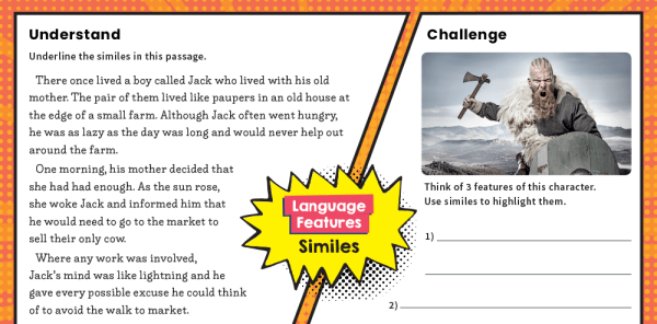 Similes worksheet – KS2 Writing Features Challenge Mat Worksheets | Plazoom