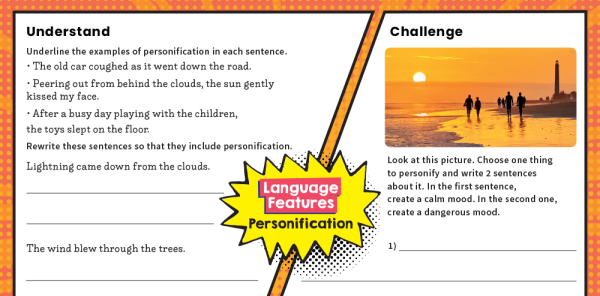 Personification KS2 – Writing features challenge mat worksheets | Plazoom
