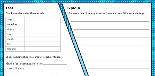 Year 3 and 4 Homophones – KS2 SPaG Challenge worksheet | Plazoom