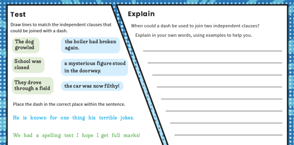 Year 6 Dashes to Mark Independent Clauses - KS2 Grammar Worksheets ...