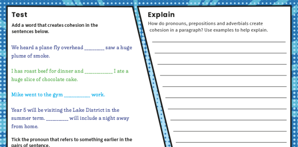 Year 5 Cohesion Within Paragraphs - KS2 Grammar Worksheets | Plazoom