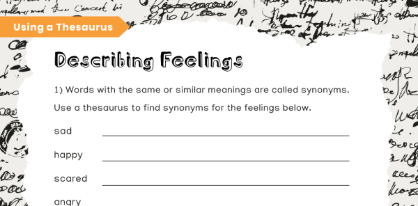 Thesaurus skills - feelings: Year 5 and Year 6 worksheets 1 | Plazoom