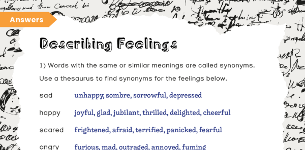 Thesaurus skills - feelings: Year 5 and Year 6 worksheets 1 | Plazoom