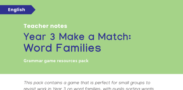 Year 3 Word Families Make a Match - KS2 Grammar Game | Plazoom
