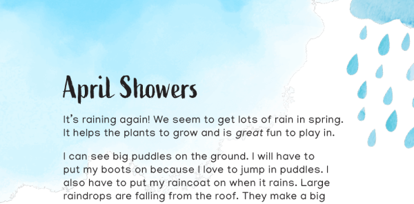 Spring Descriptive Writing – KS1 ‘April Showers’ WAGOLL | Plazoom