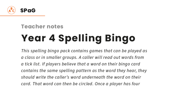 Year 4 Spelling Bingo – KS2 Spelling Games | Plazoom