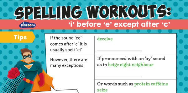 KS2 Spellings Worksheet – ‘i’ before ‘e’ except after ‘c’ | Plazoom
