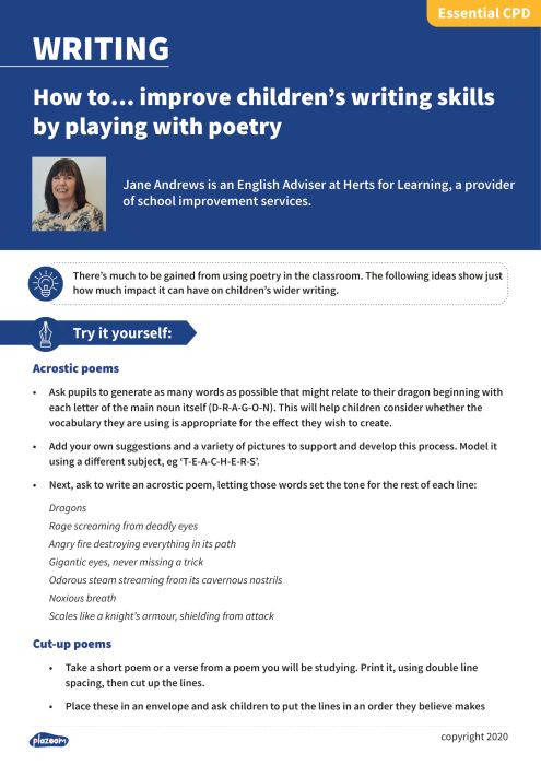 improve children’s writing skills by playing with poetry CPD | Plazoom