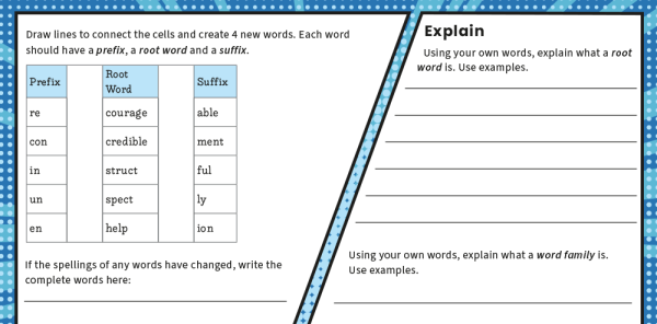 Year 3 Root Words and Word Families KS2 SPaG Worksheets | Plazoom