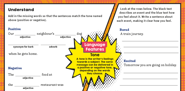 Creating Tone – KS2 Writing Features Challenge Mat Worksheets | Plazoom
