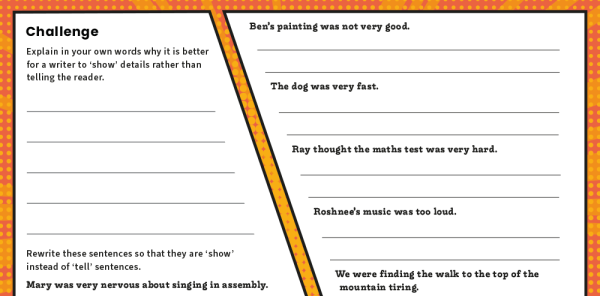 Show not Tell – KS2 Creative Writing Features Challenge Mat Worksheets ...