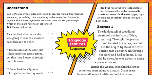 Creating Suspense – KS2 Writing Features Challenge Mat Worksheets | Plazoom