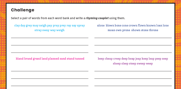 KS2 Poetic Techniques - Rhyming Couplets Worksheets | Plazoom
