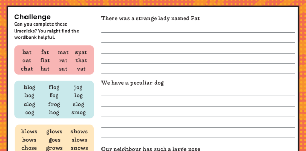 Limericks – KS2 Poems: Writing Features Challenge Mat Worksheets | Plazoom
