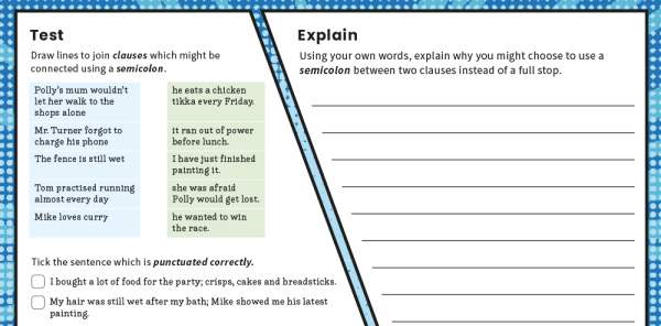 Year 6 Semicolons and Independent Clauses SPaG Worksheets | Plazoom