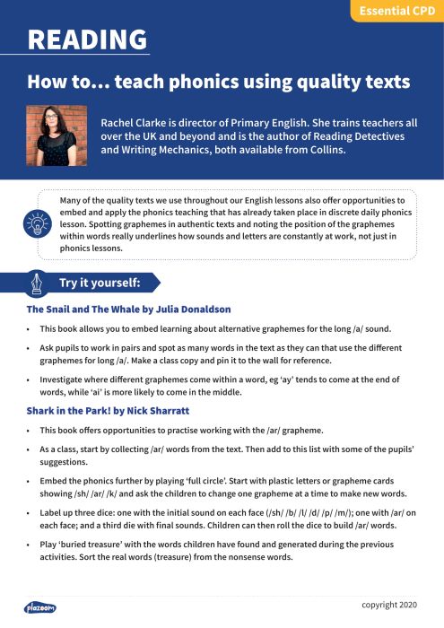 teach phonics using quality texts CPD | Plazoom