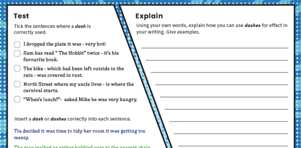 Dashes KS2 – Year 5 SPaG Worksheets | Plazoom