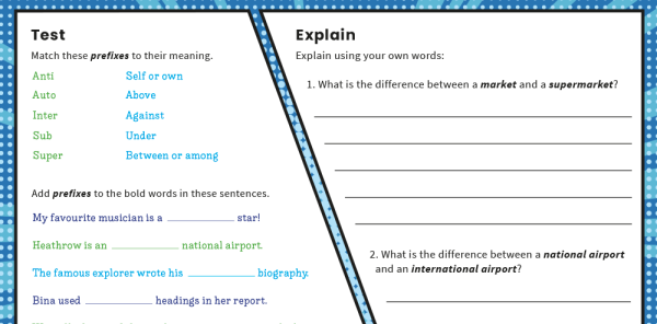 Prefixes and Examples – Noun Prefixes Year 3 SPaG Worksheets | Plazoom