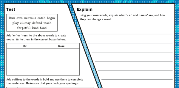 -ness and -er Year 2 Suffix Worksheets | Plazoom