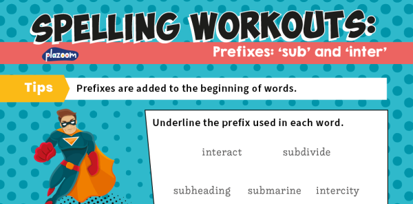 sub- and inter- Prefixes Year 3 and 4 Spelling Worksheets | Plazoom