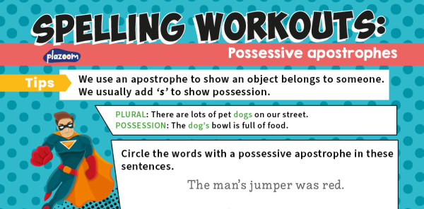 Year 2 Possessive Apostrophe Spelling Worksheets Pack | Plazoom