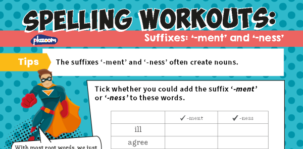 -ness and -ment Suffix Year 2 Spelling Worksheets | Plazoom