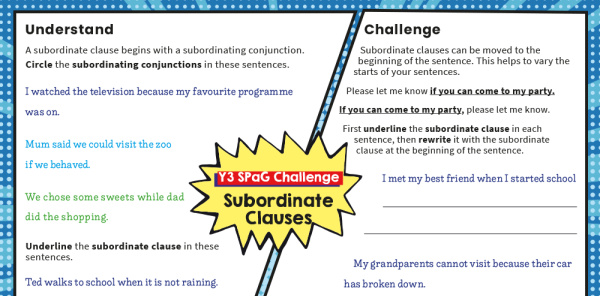 Year 3 Subordinate Clause SPaG Worksheets | Plazoom