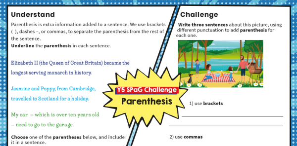 Parenthesis Worksheet – Year 5 SPaG Challenge Mat | Plazoom