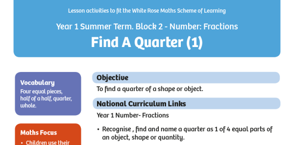 White Rose Maths: Year 1 Summer Term – Block 2: Find a quarter (1 ...