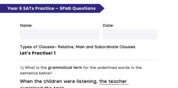 Year 6 SATs Practice - SPaG questions - Types of Clauses (relative ...